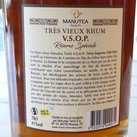 Rhum Agricole Tres Vieux VSOP 41° Manutea Tahiti 70cL