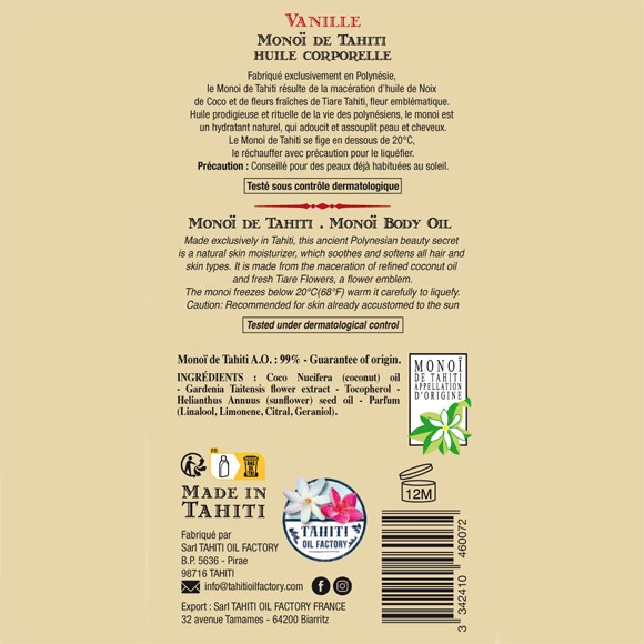 Monoi Vahine Tahiti Parfum Vanille Pro 1 litre Monoi Vahine Tahiti Parfum Vanille Pro 1 litre